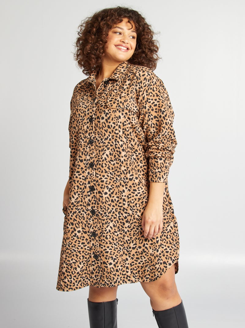 Robe chemise à motif léopard - MARRON - Grandes tailles - 8.70€ - Kiabi