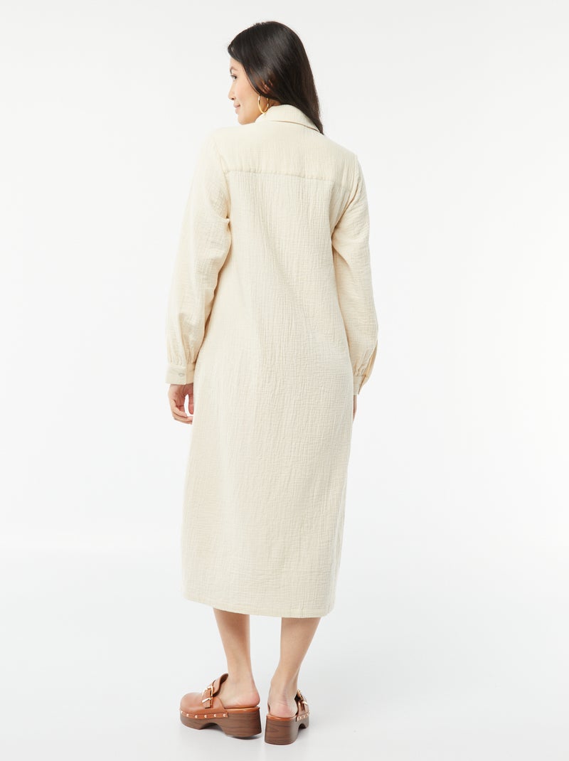 Robe chemise longue en double gaze de coton - Beige - Femme - 25.00 ...