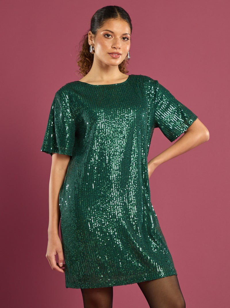 Robe courte à sequins - Vert - Femme - 20.00€ - Kiabi