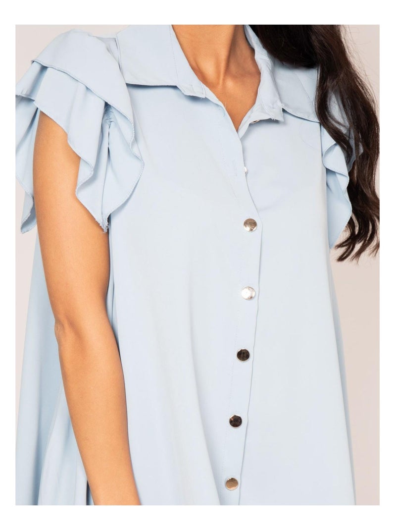 Robe courte boutonnée ILLISA - Bleu clair - Femme - 49.90€ - Kiabi