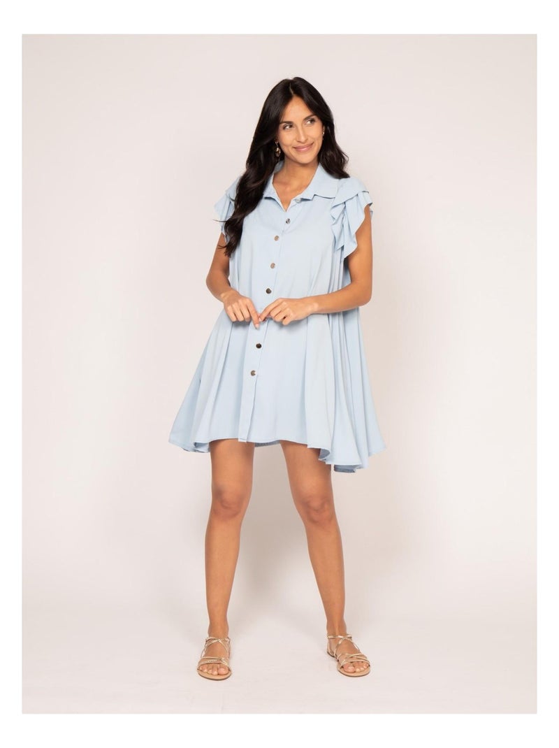 Robe courte boutonnée ILLISA - Bleu clair - Femme - 49.90€ - Kiabi