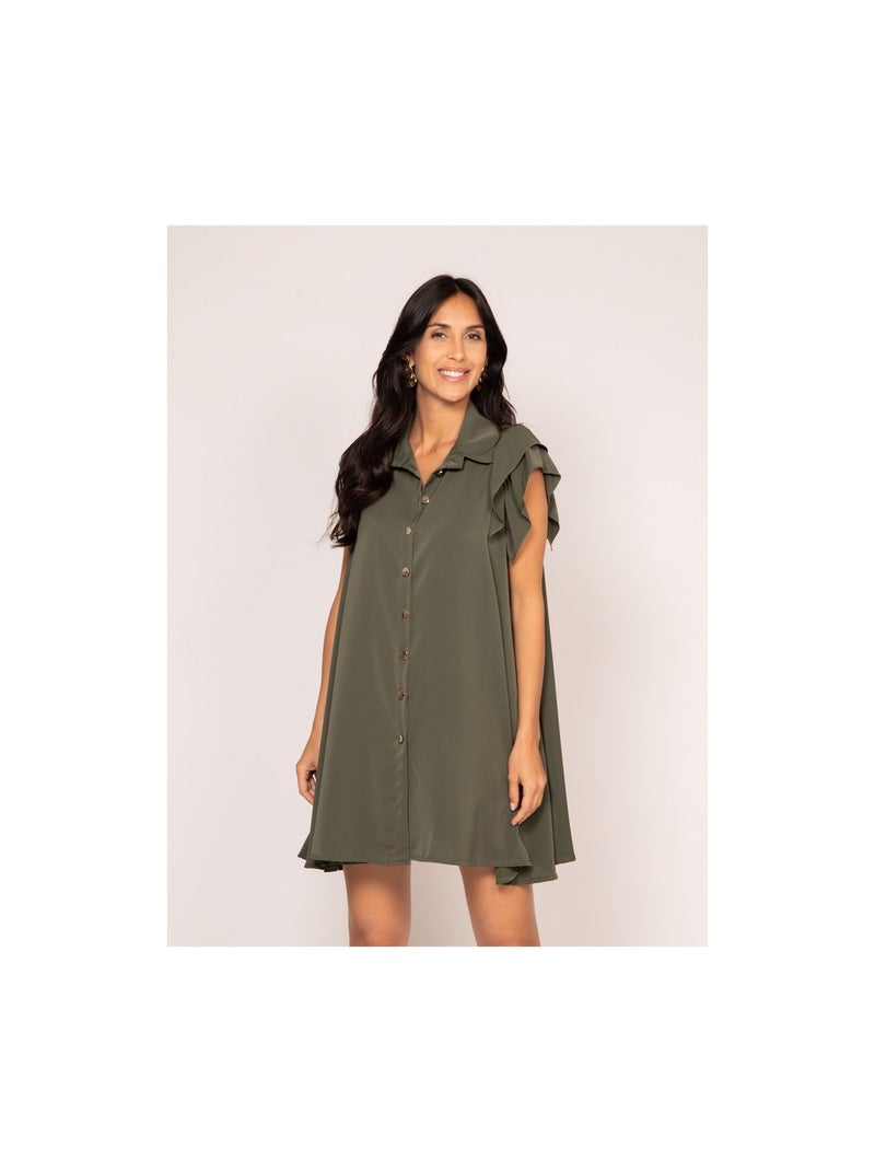 Robe courte boutonnée ILLISA - Kaki - Femme - 0.00€ - Kiabi