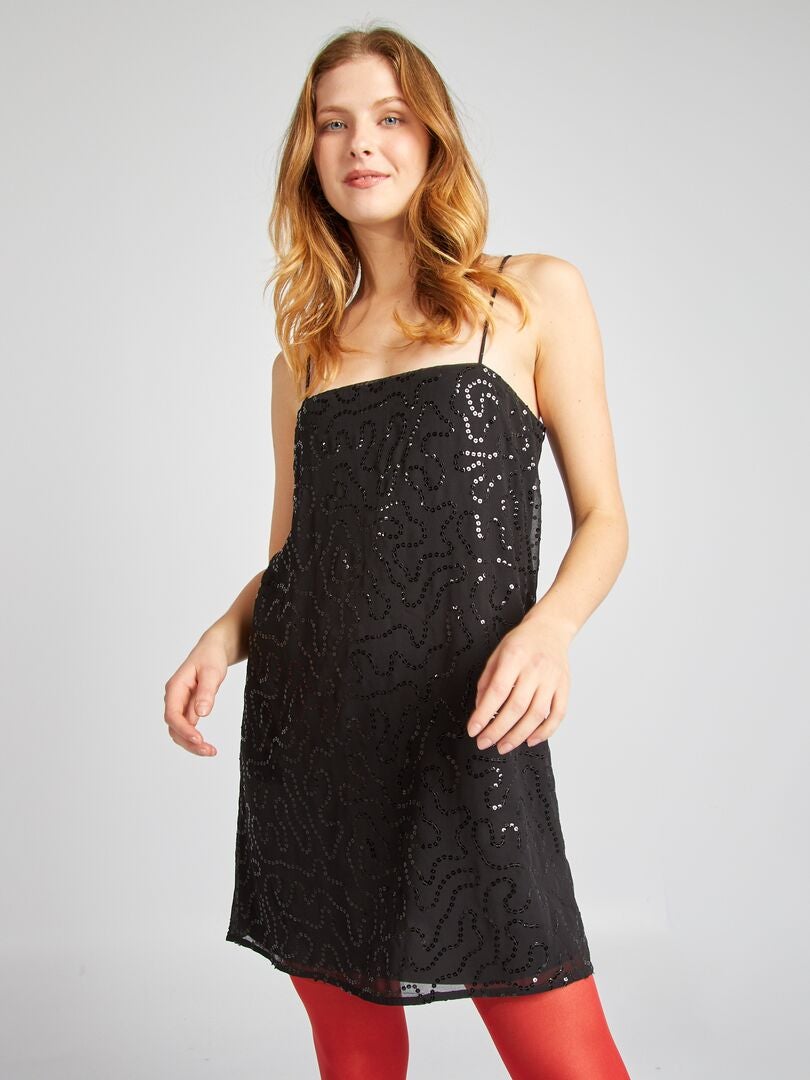 Robe courte droite en sequins - noir - Kiabi - 25.00€