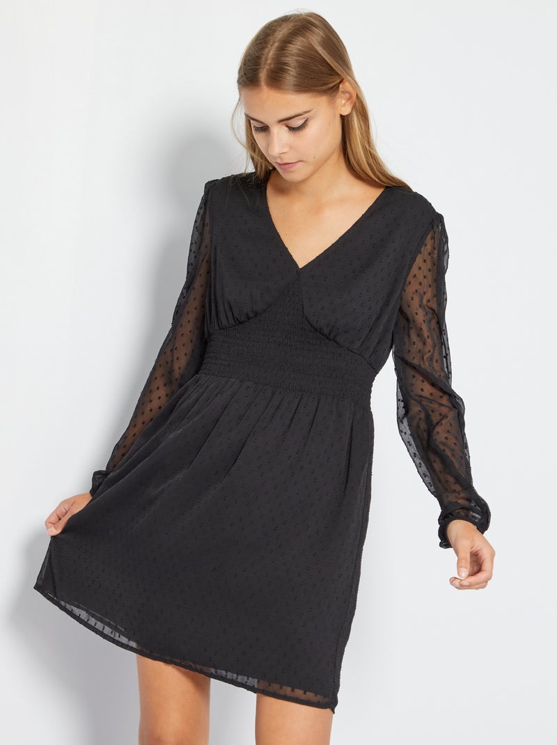 Robe courte en plumetis - noir - 20.00€ - Kiabi