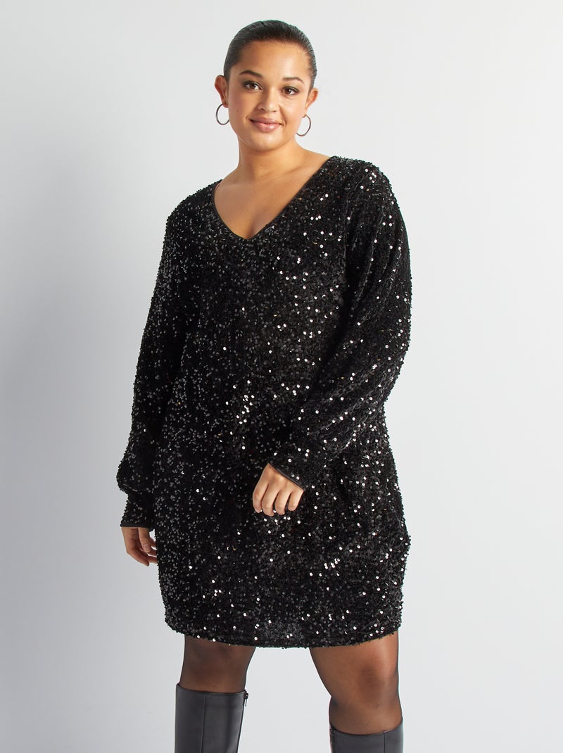 Robe courte en sequins - noir - Grandes tailles - Femme - 11.70€ - Kiabi
