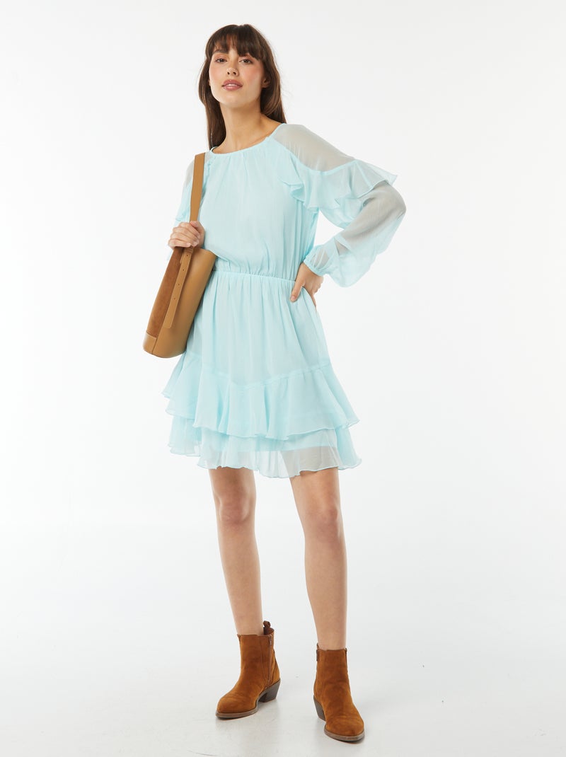 Robe courte en voile à manches longues - Bleu - Femme - 25.00€ - Kiabi