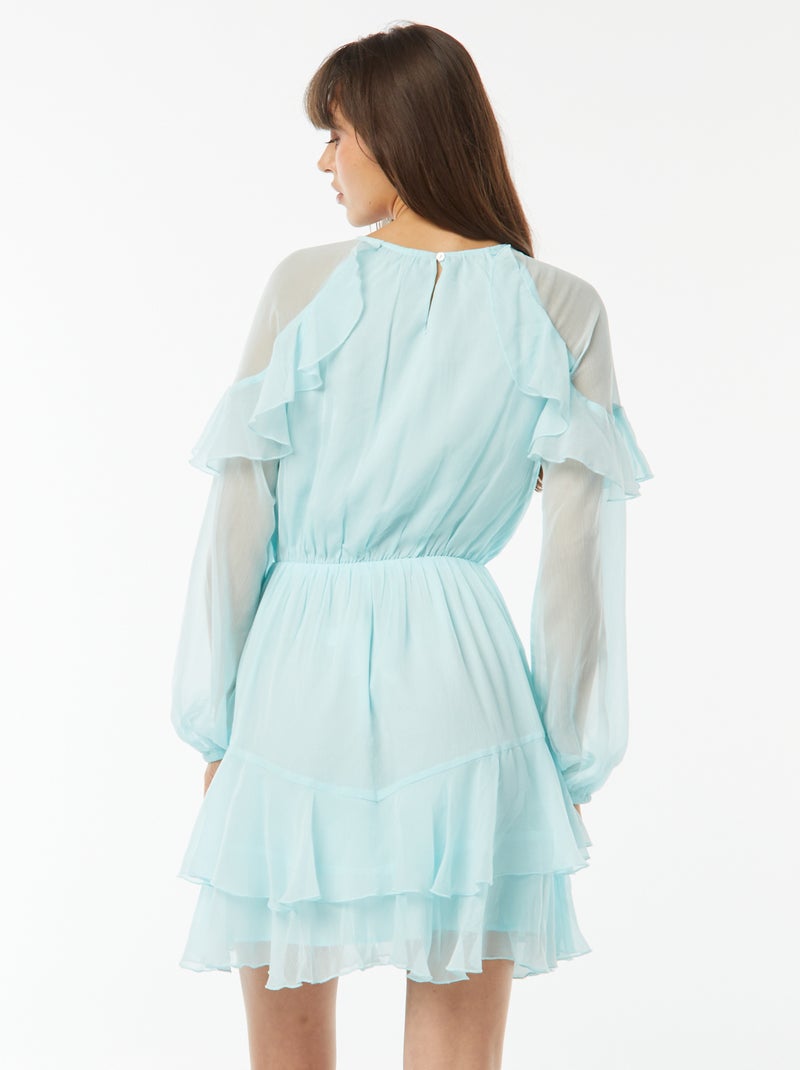 Robe courte en voile à manches longues - Bleu - Femme - 25.00€ - Kiabi