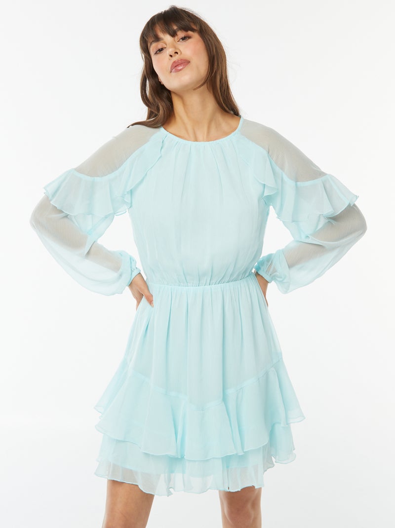 Robe courte en voile à manches longues - Bleu - Femme - 25.00€ - Kiabi