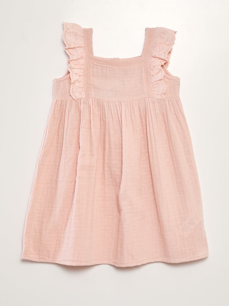 Robe en double gaze de coton + broderie - Rose - Kiabi - 4.50€