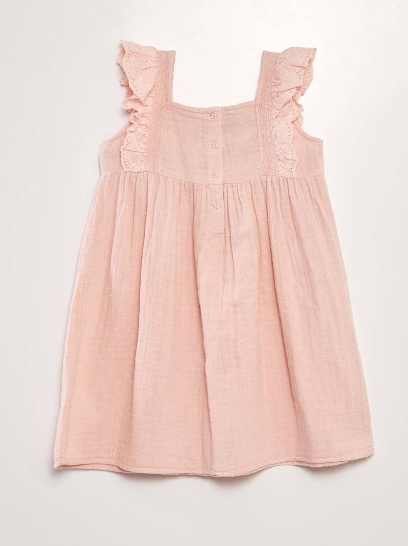 Robe en double gaze de coton + broderie - Rose - 4.50€ - Kiabi
