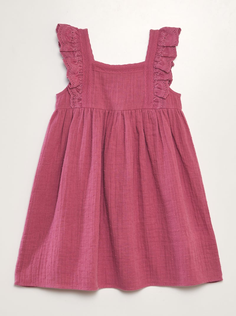 Robe en double gaze de coton + broderie - Violet - 4.50€ - Kiabi