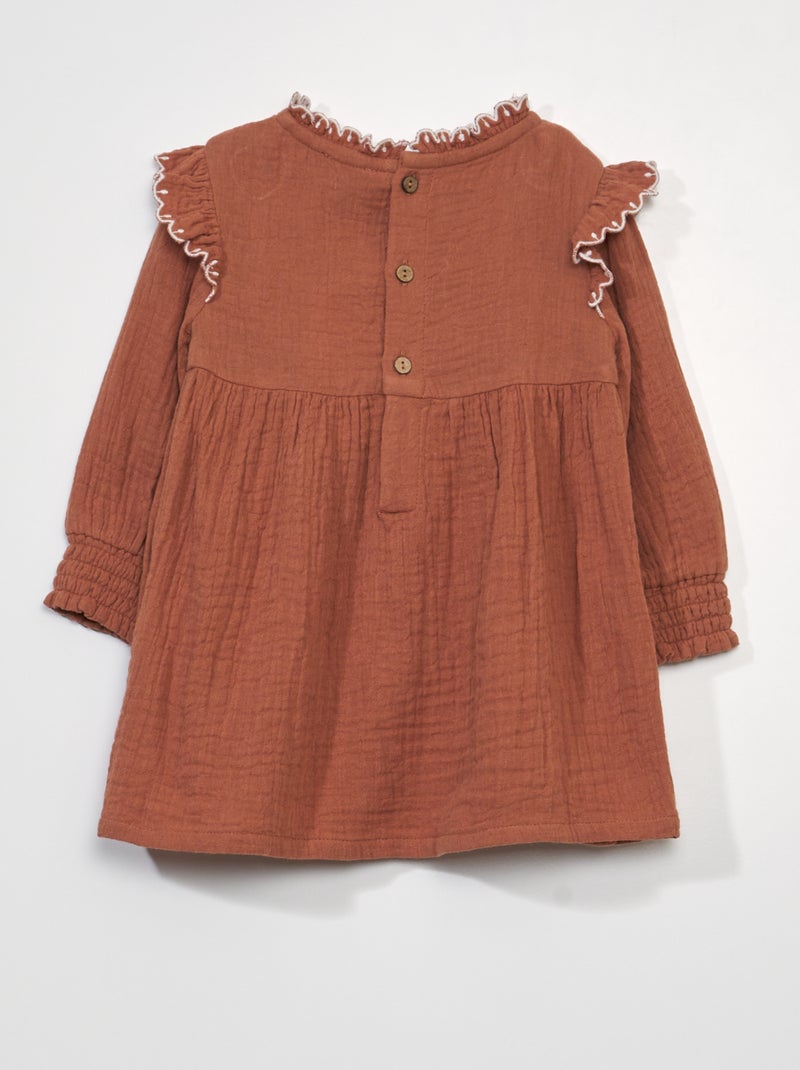 Robe en gaze de coton à manches longues - Ocre - Kiabi - 18.00€