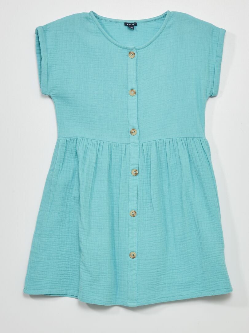 Robe en gaze de coton avec boutons - Bleu - Kiabi - 7.00€
