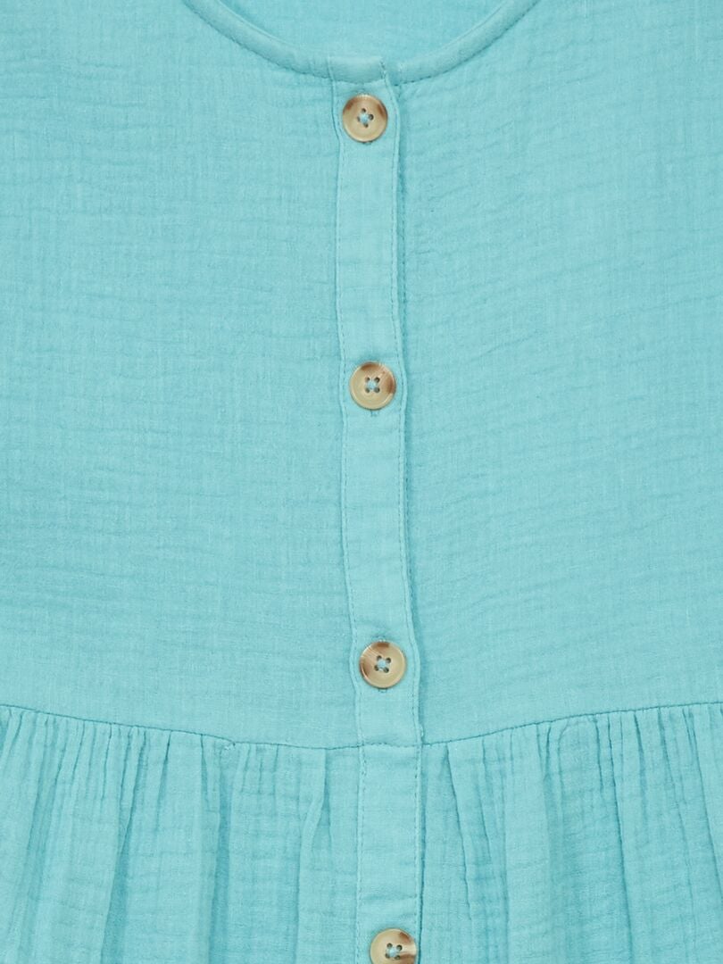 Robe en gaze de coton avec boutons - Bleu - Kiabi - 7.00€
