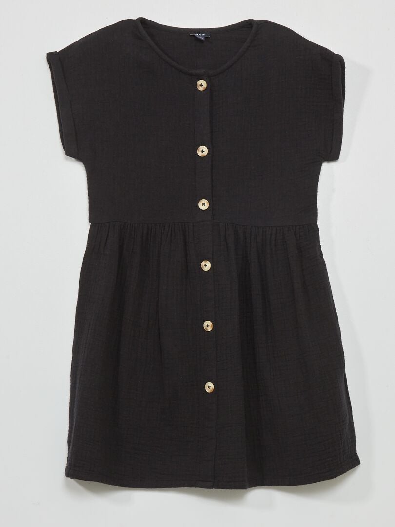 Robe en gaze de coton avec boutons - noir - Kiabi - 7.00€