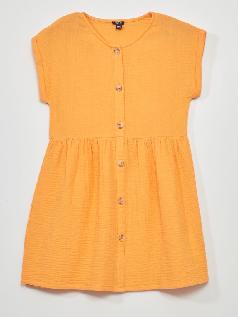 Robe en gaze de coton avec boutons - orange abricot - Kiabi - 7.00€