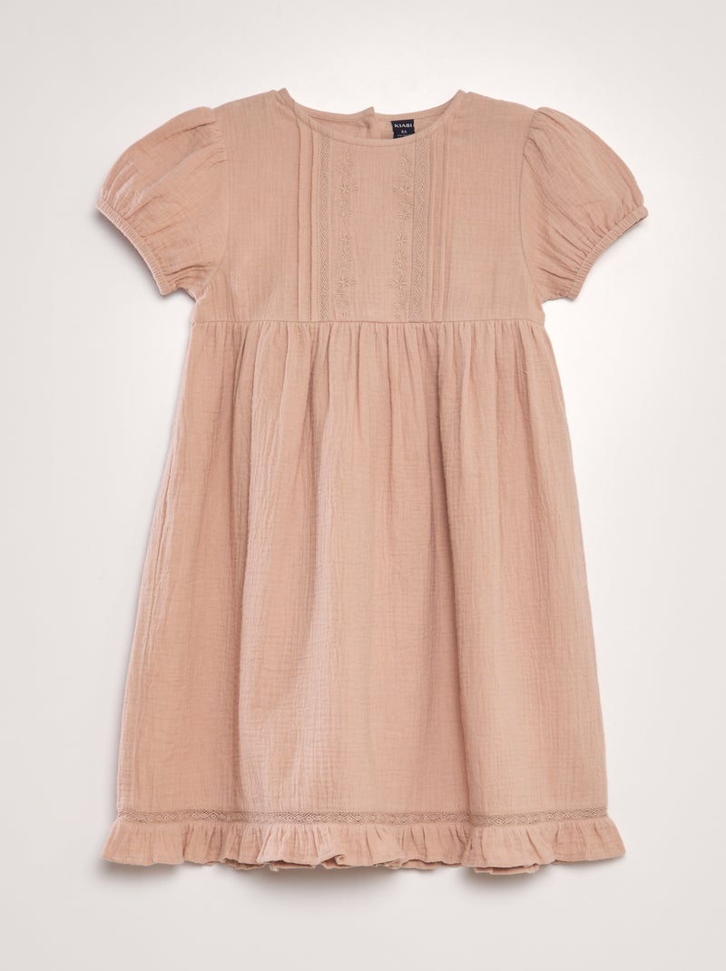 Robe en gaze de coton avec broderie - Rose - Kiabi - 20.00€