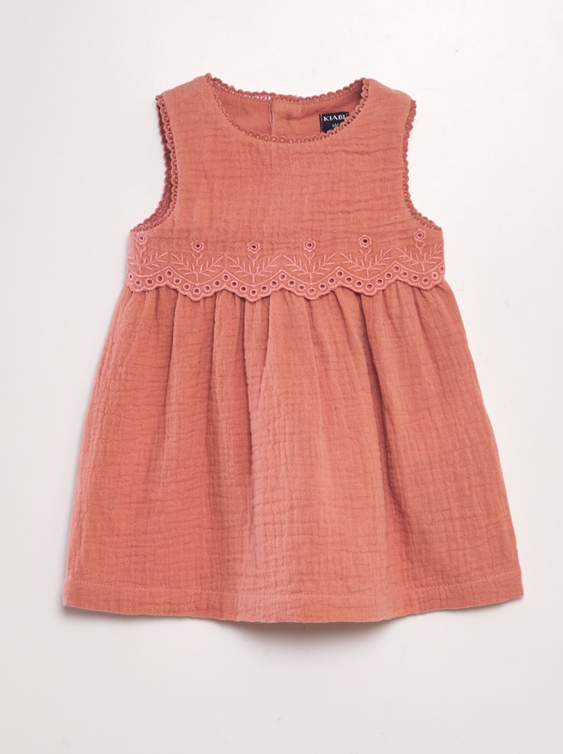 Robe en gaze de coton avec broderies - Rose - Kiabi - 4.50€