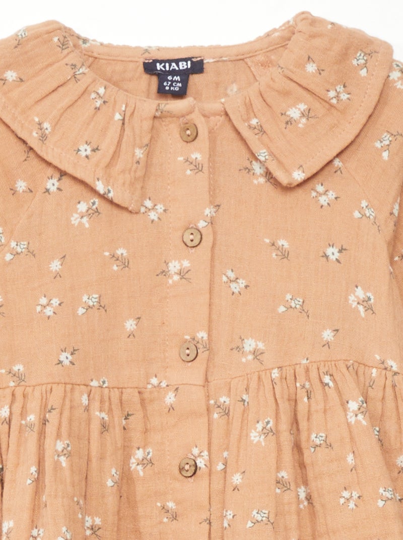 Robe en gaze de coton imprimé fleuri - Vieux rose - Kiabi - 16.00€