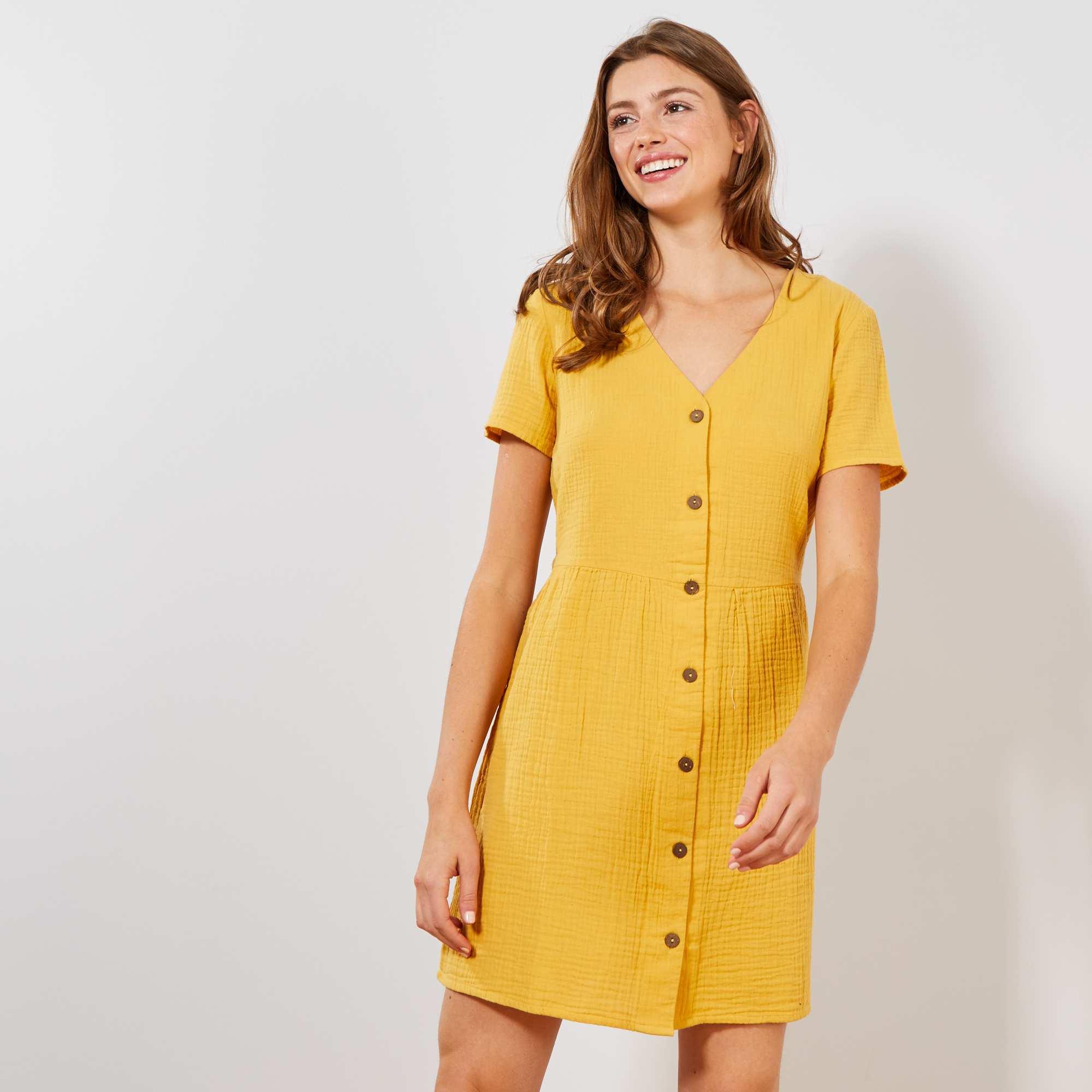 Robe en gaze de coton Femme - jaune - Kiabi - 18,00€