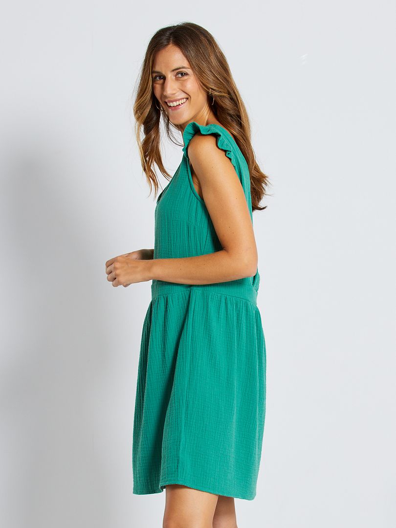Robe en gaze de coton - vert pin - Kiabi - 15.00€