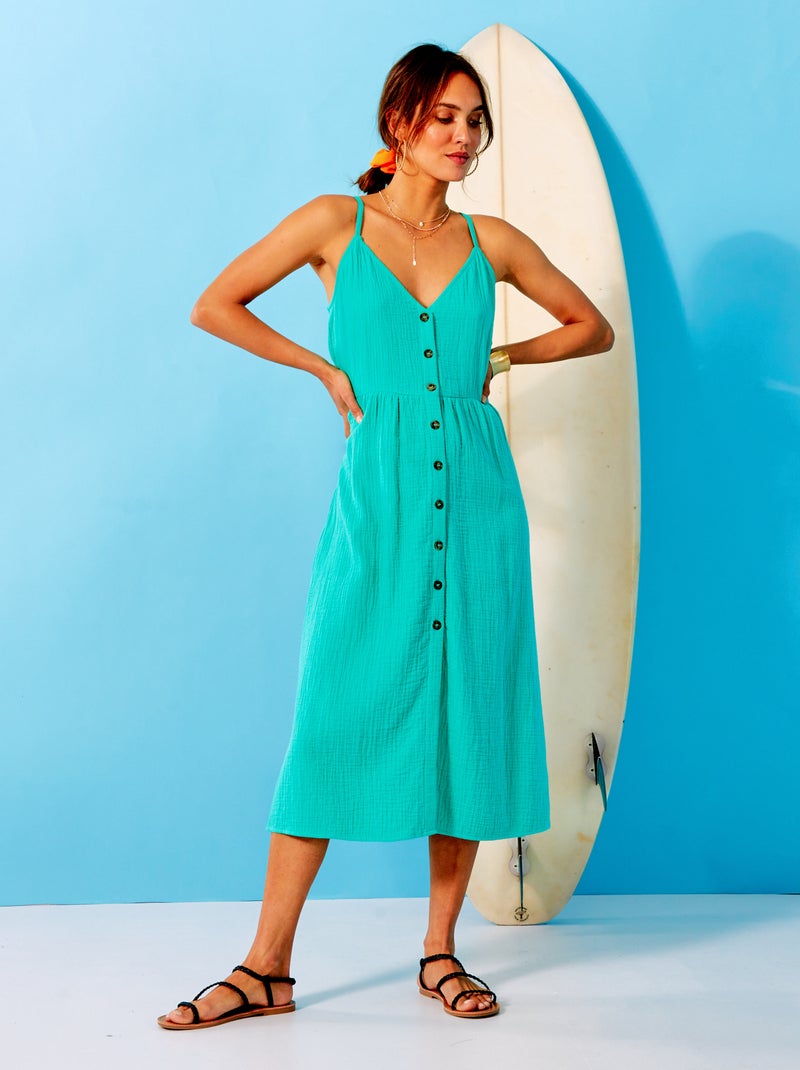 Robe en gaze de coton - Vert - Kiabi - 12.50€