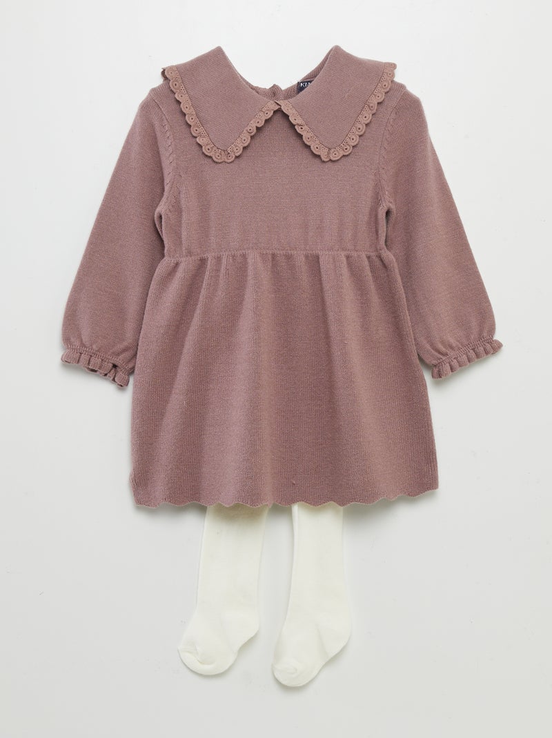 Robe en maille fine + collants - 2 pièces - Vieux rose - Kiabi - 5.40€