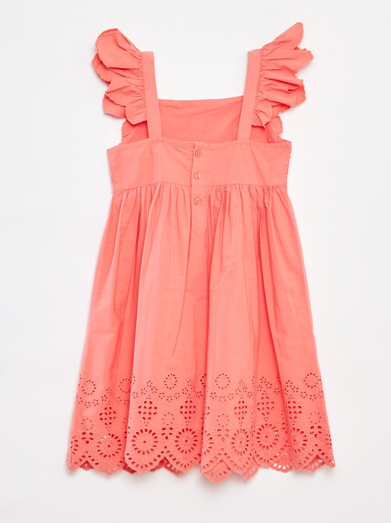 Robe en popeline avec broderie anglaise - Rose - Fille - 13.60€ - Kiabi