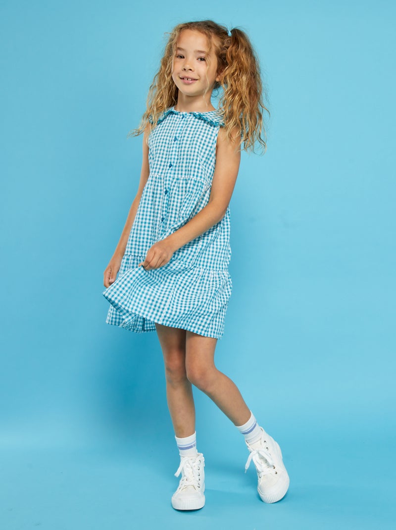 Robe en seersucker motifs vichy - Bleu vichy - 6.50€ - Kiabi