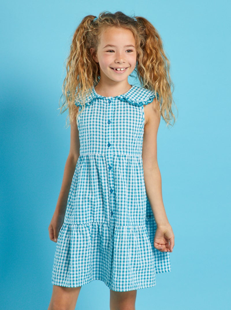 Robe en seersucker motifs vichy - Bleu vichy - 6.50€ - Kiabi