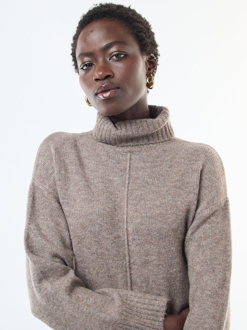 Robe longue col roulé en maille - Marron - Femme - 25.00€ - Kiabi