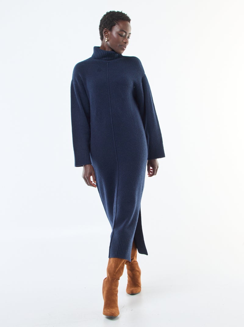 Robe longue col roulé en maille - Noir - Femme - 25.00€ - Kiabi