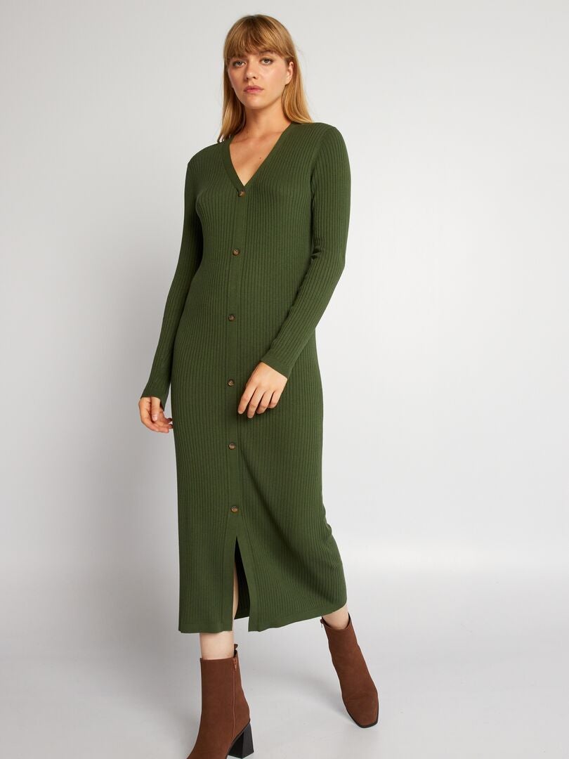 Robe longue en maille côtelée - Vert - Kiabi - 25.00€