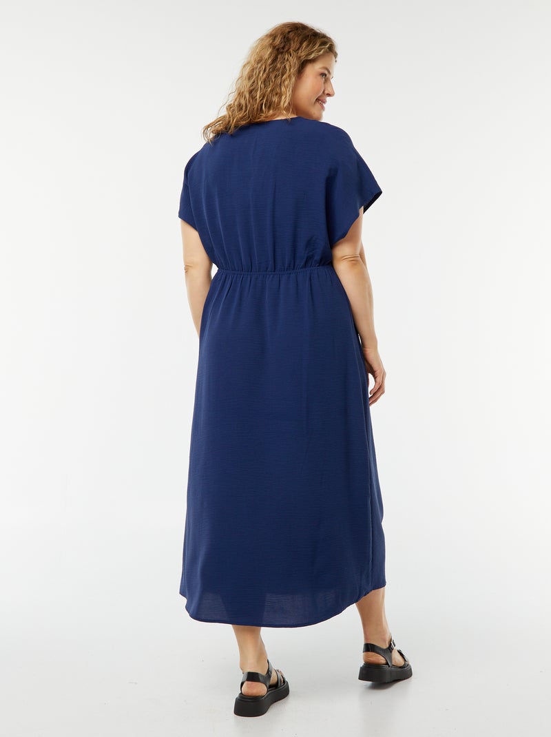 Robe longue en maille stretch et à manches courtes - Bleu - Grandes ...