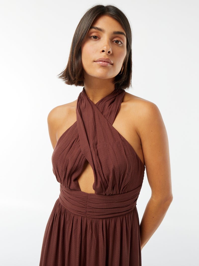 Robe longue fluide avec large décolleté - Marron - Femme - 20.00€ - Kiabi