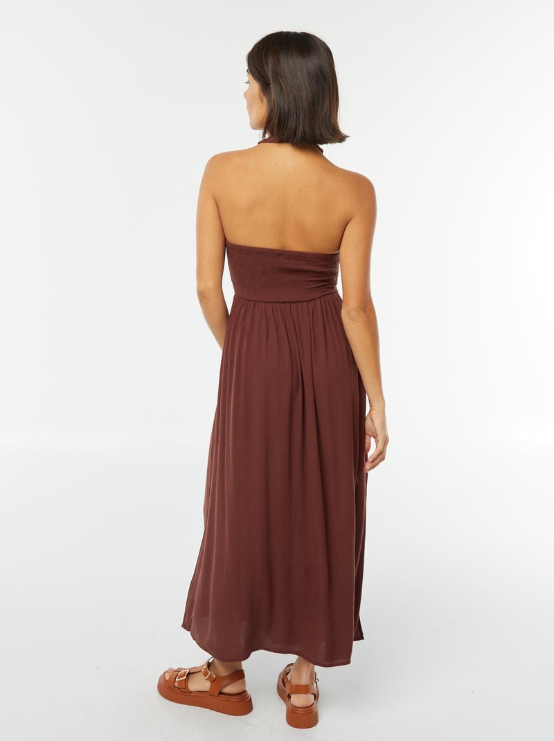 Robe longue fluide avec large décolleté - Marron - Femme - 20.00€ - Kiabi