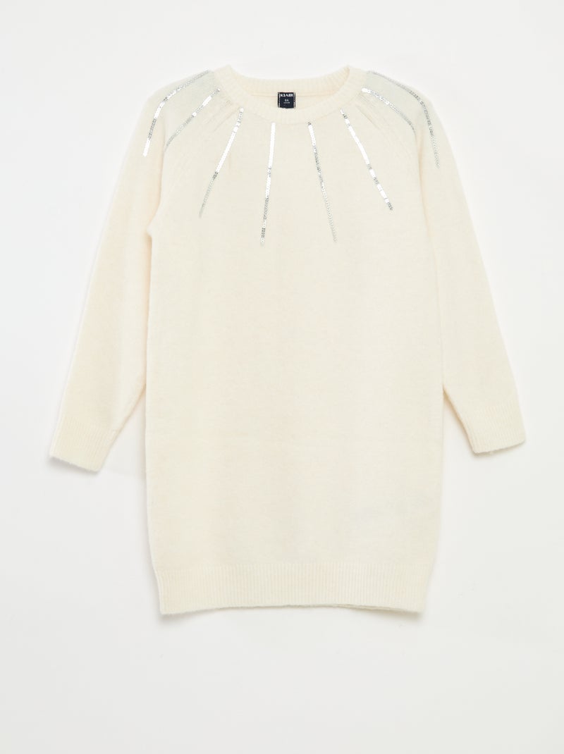 Robe mi-longue en maille avec sequins - Blanc - Fille - 17.00€ - Kiabi