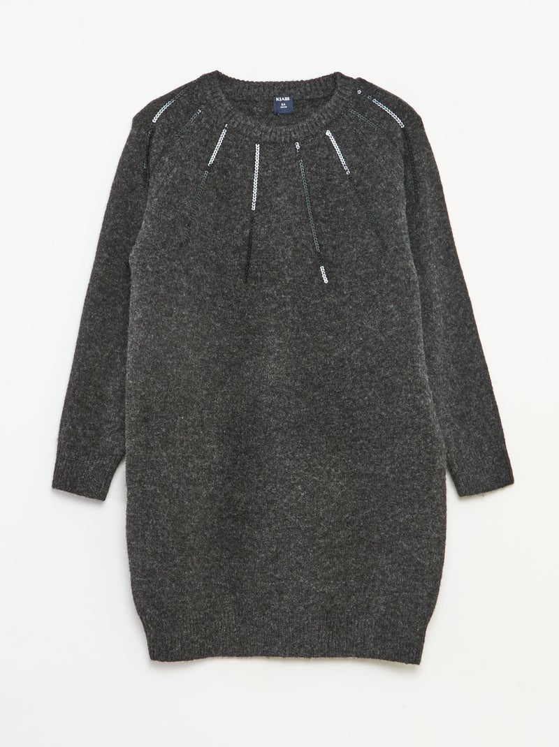 Robe mi-longue en maille avec sequins - Gris - Fille - 17.00€ - Kiabi