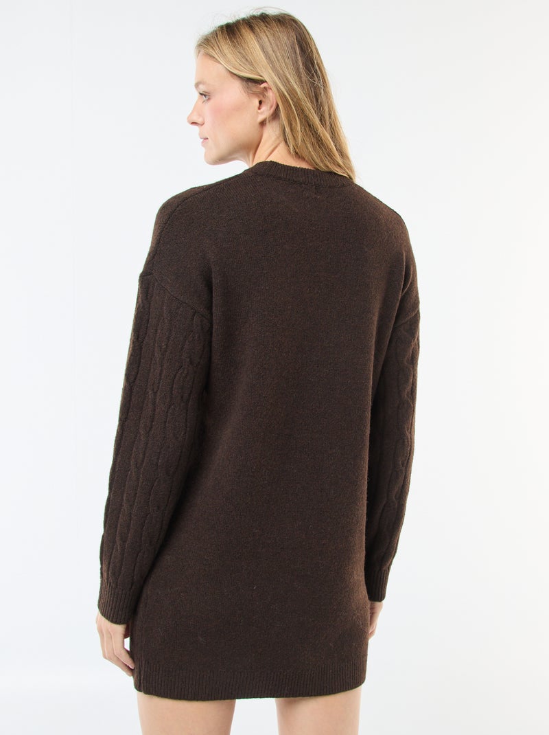 Robe pull courte en maille torsade - Marron - Femme - 22.00€ - Kiabi