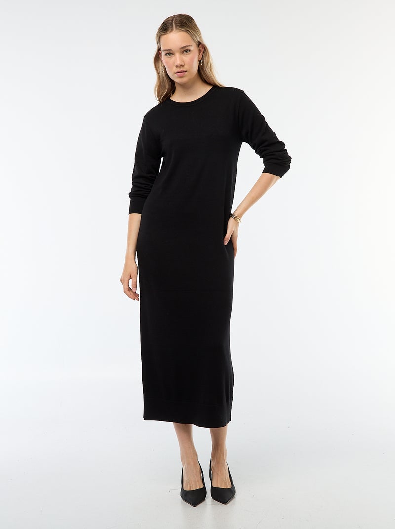 Robe pull longue à manches longues - Noir - Femme - 18.75€ - Kiabi