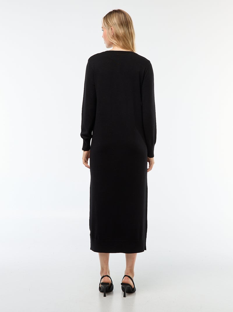 Robe pull longue à manches longues - Noir - Femme - 18.75€ - Kiabi
