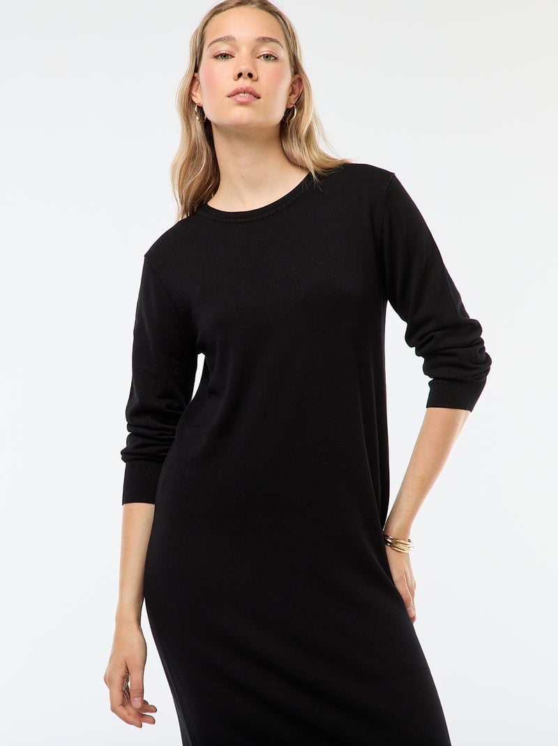 Robe pull longue à manches longues - Noir - Femme - 18.75€ - Kiabi