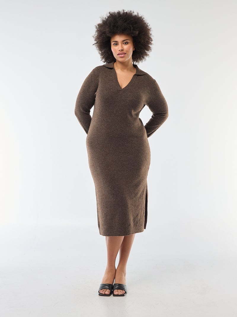 Robe pull longue avec col polo - Marron - Grandes tailles - Femme - 27. ...