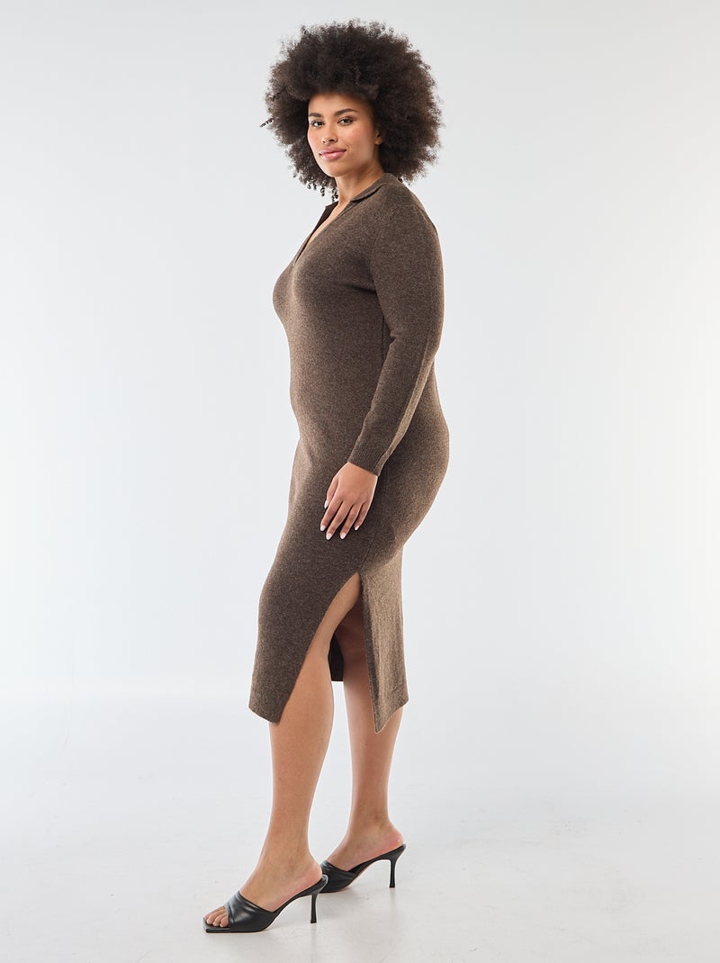 Robe pull longue avec col polo - Marron - Grandes tailles - Femme - 27. ...