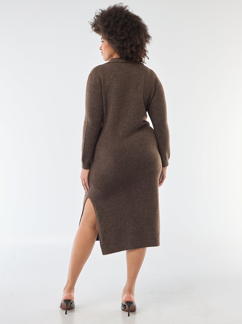 Robe pull longue avec col polo - Marron - Grandes tailles - Femme - 27. ...