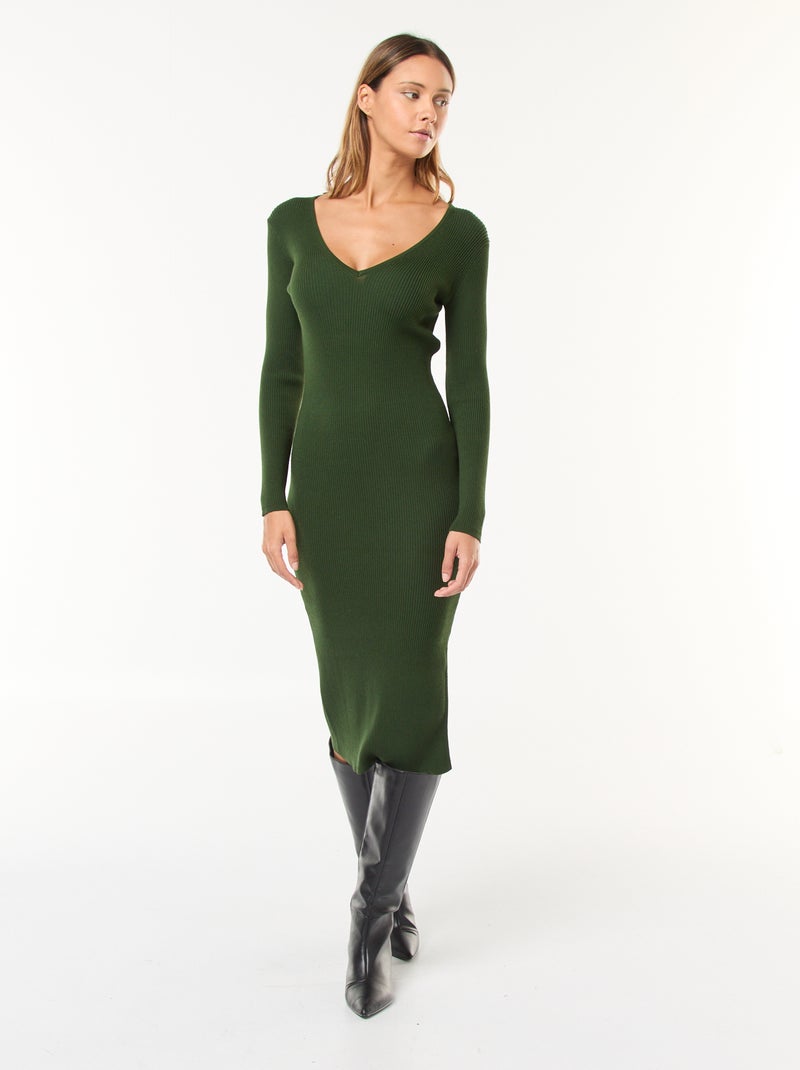 Robe pull longue en rib - Kaki - Femme - 5.40€ - Kiabi