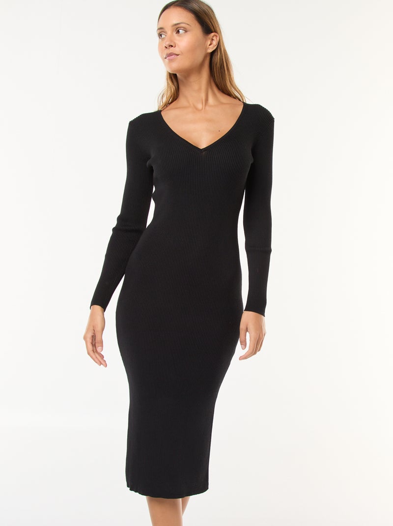 Robe pull longue en rib - Noir - Femme - 11.70€ - Kiabi
