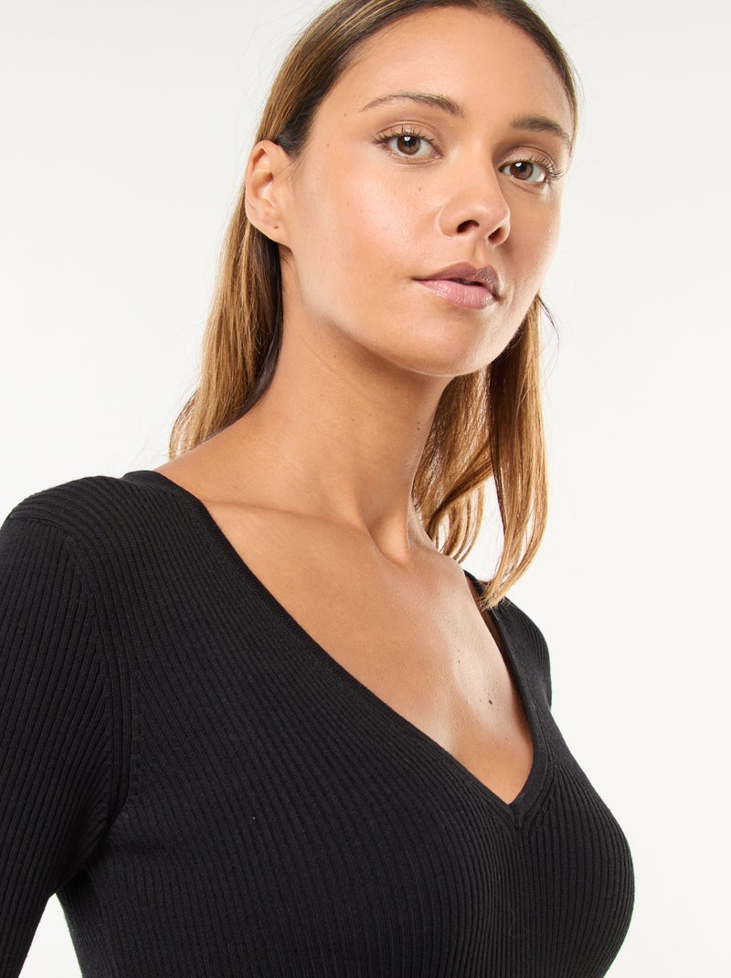 Robe pull longue en rib - Noir - Femme - 11.70€ - Kiabi