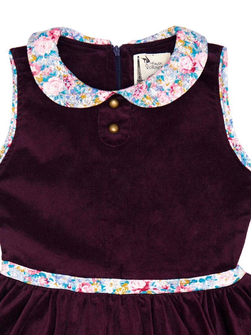 Robe qui Tourne Fille Velours Violet Aubergine Col Claudine Fleurie ...