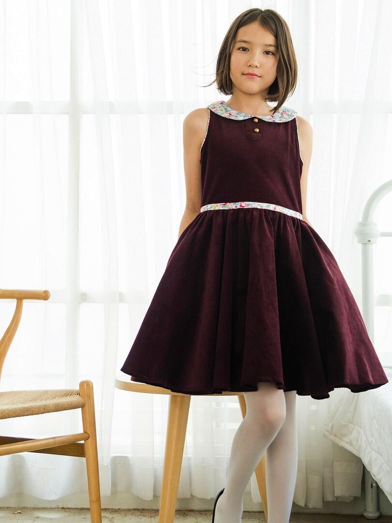 Robe qui Tourne Fille Velours Violet Aubergine Col Claudine Fleurie ...